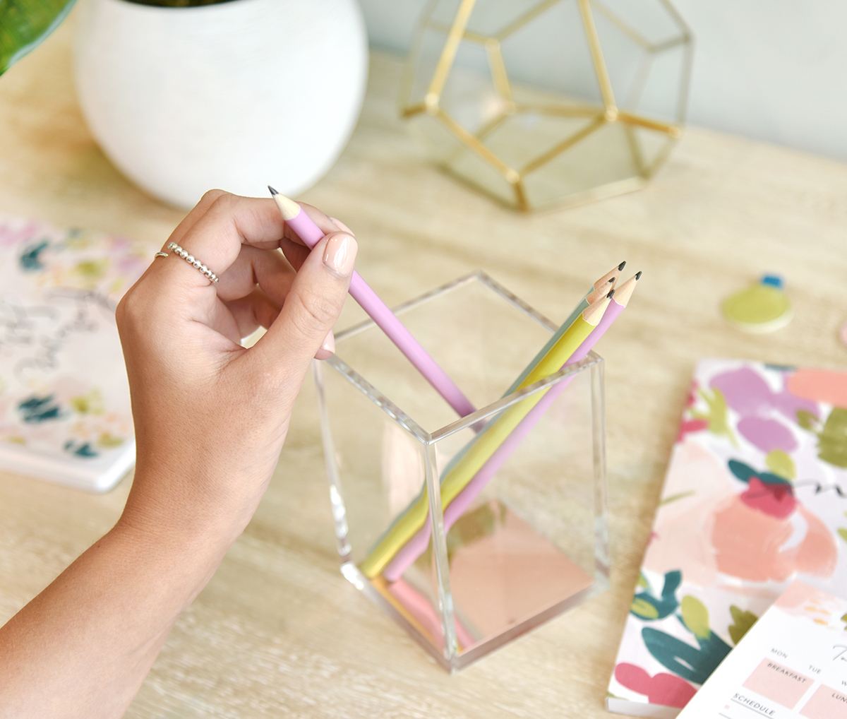 Buy an Acrylic Pen Holder | Clear Acrylic with Rose Gold Base