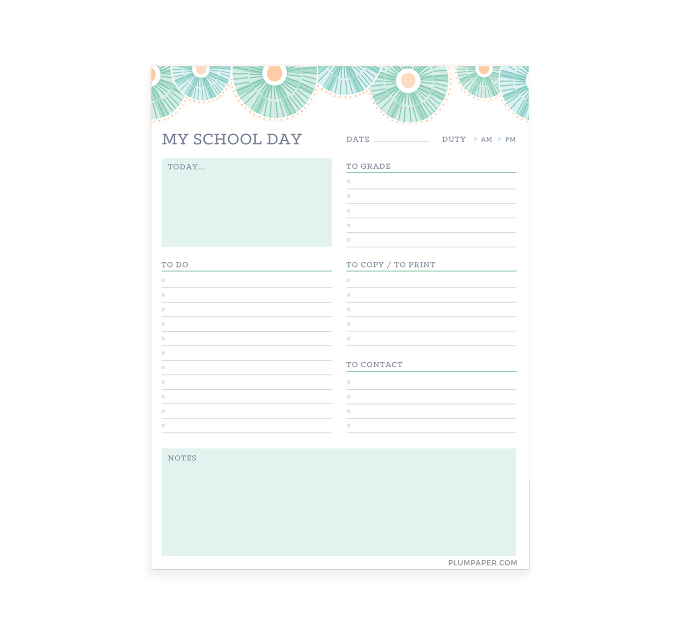 Plum Paper - Teacher Sunburst Notepad - Green