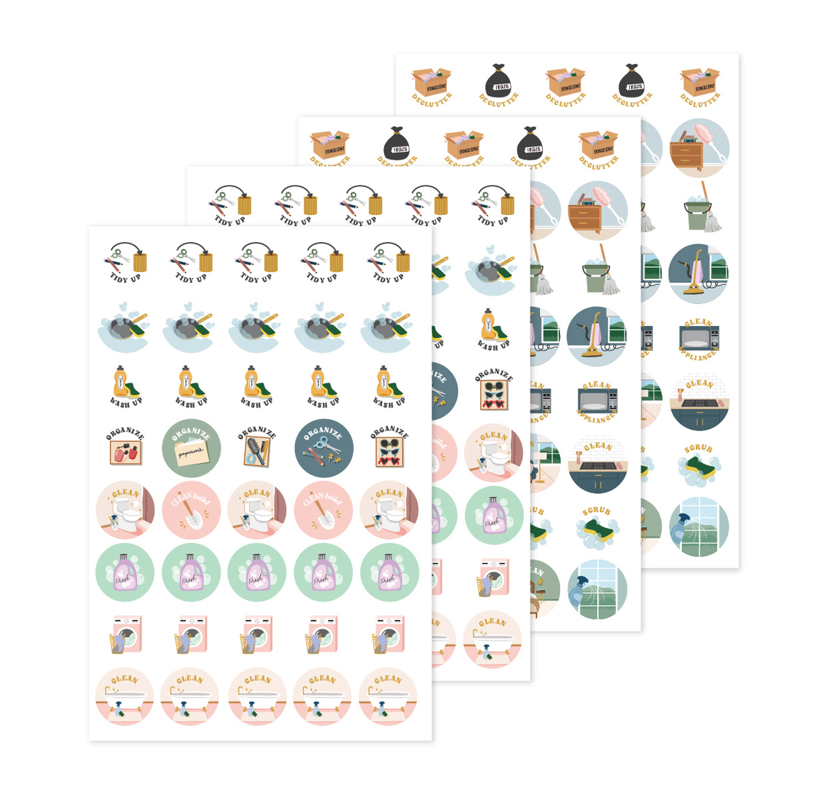 Buy Cleaning Stickers for Your Planner | 4 Sheets of Stickers