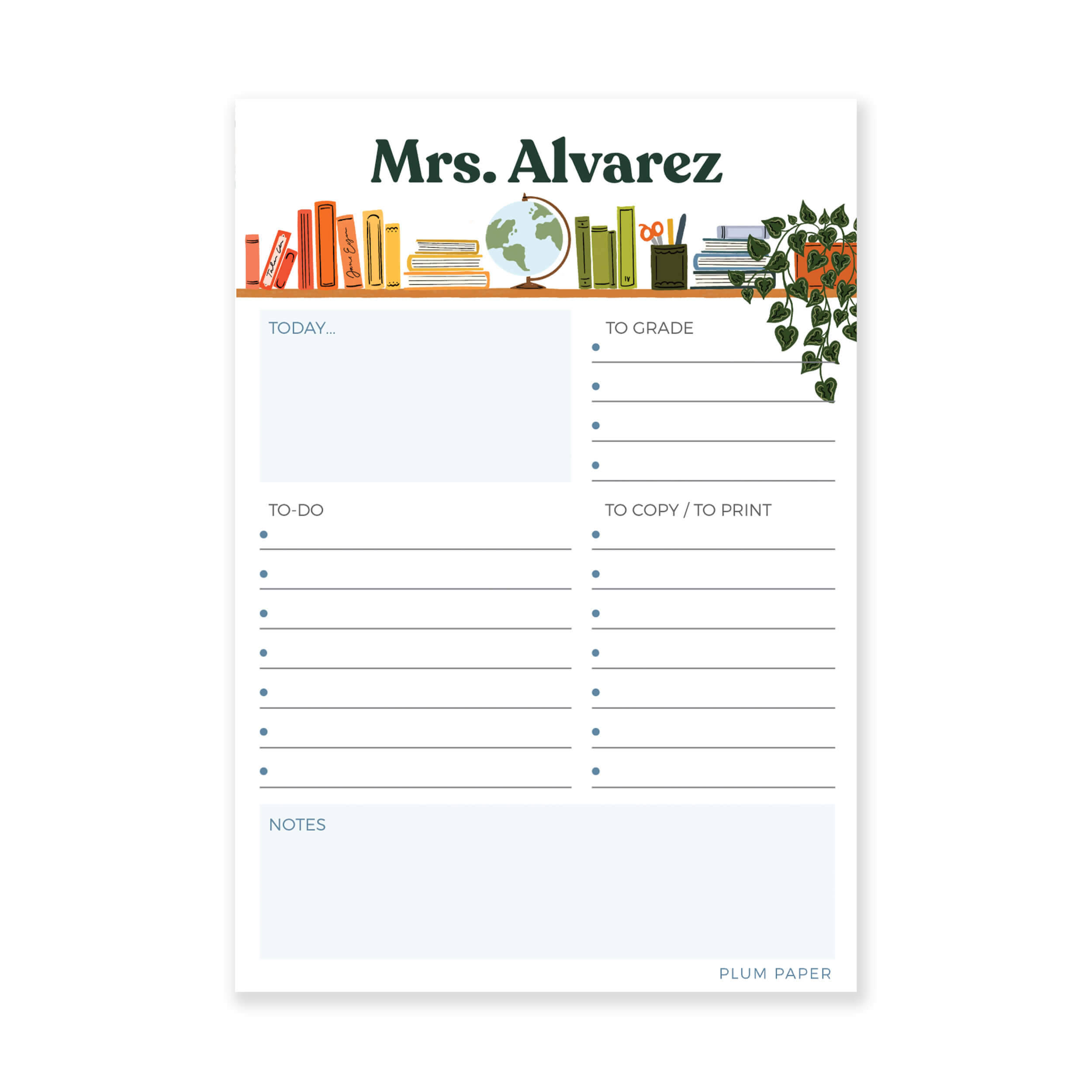 Custom Notepad for Teacher- Library Shelf | Plum Paper